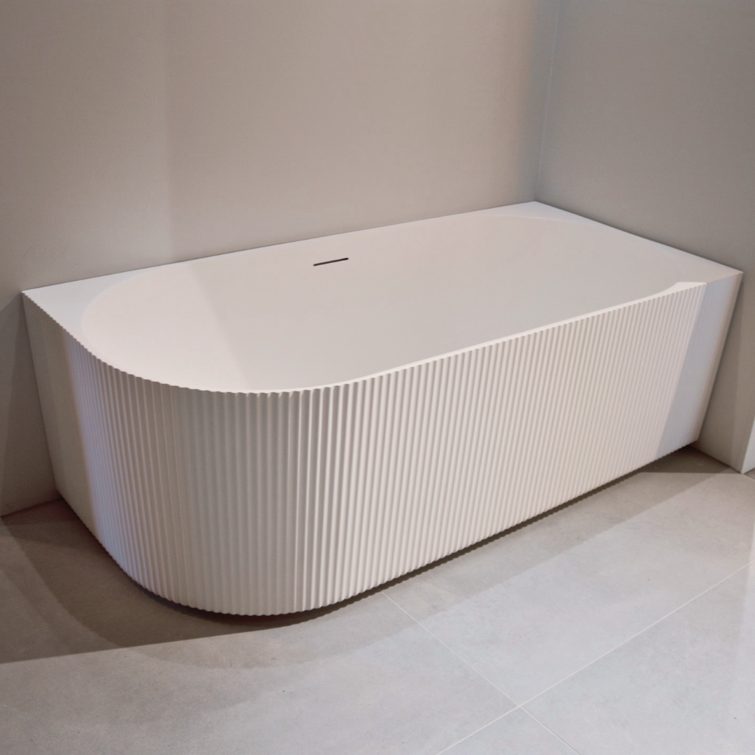 Mastello acryl half vrijstaand hoekbad rechts ribbed mat wit