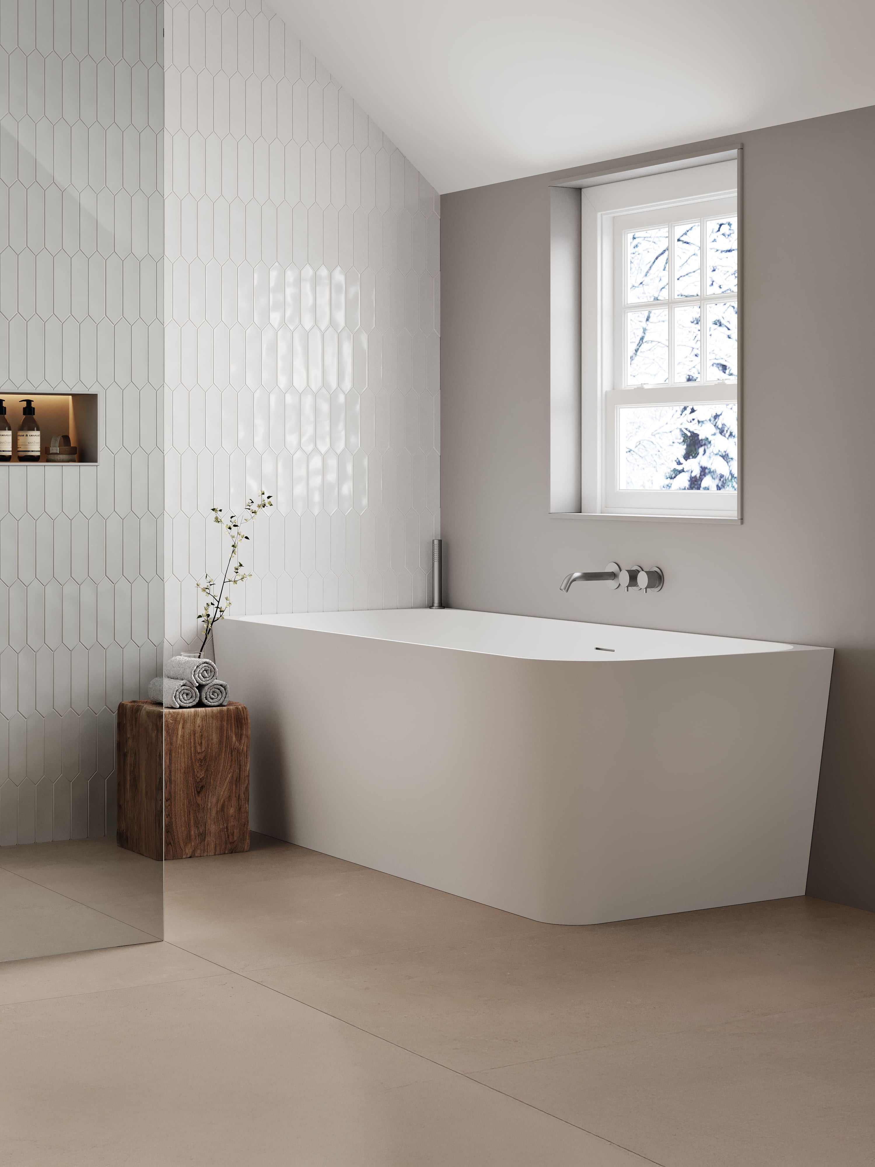 Mastello solid surface half vrijstaand hoekbad Boho links mat wit